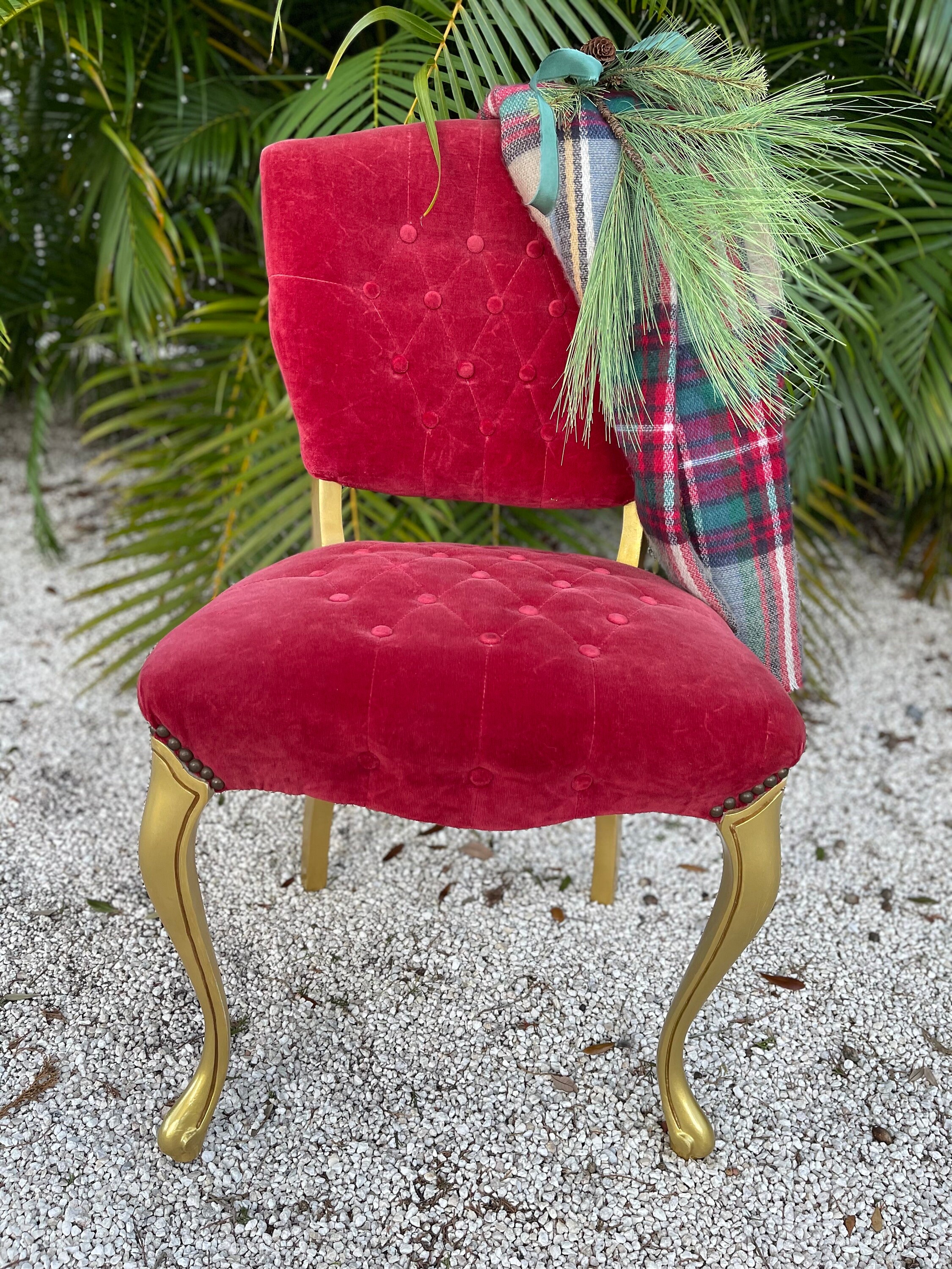 Vintage Chair, Vintage Accent Chair, Vintage Velvet Chair, Red Velvet ...