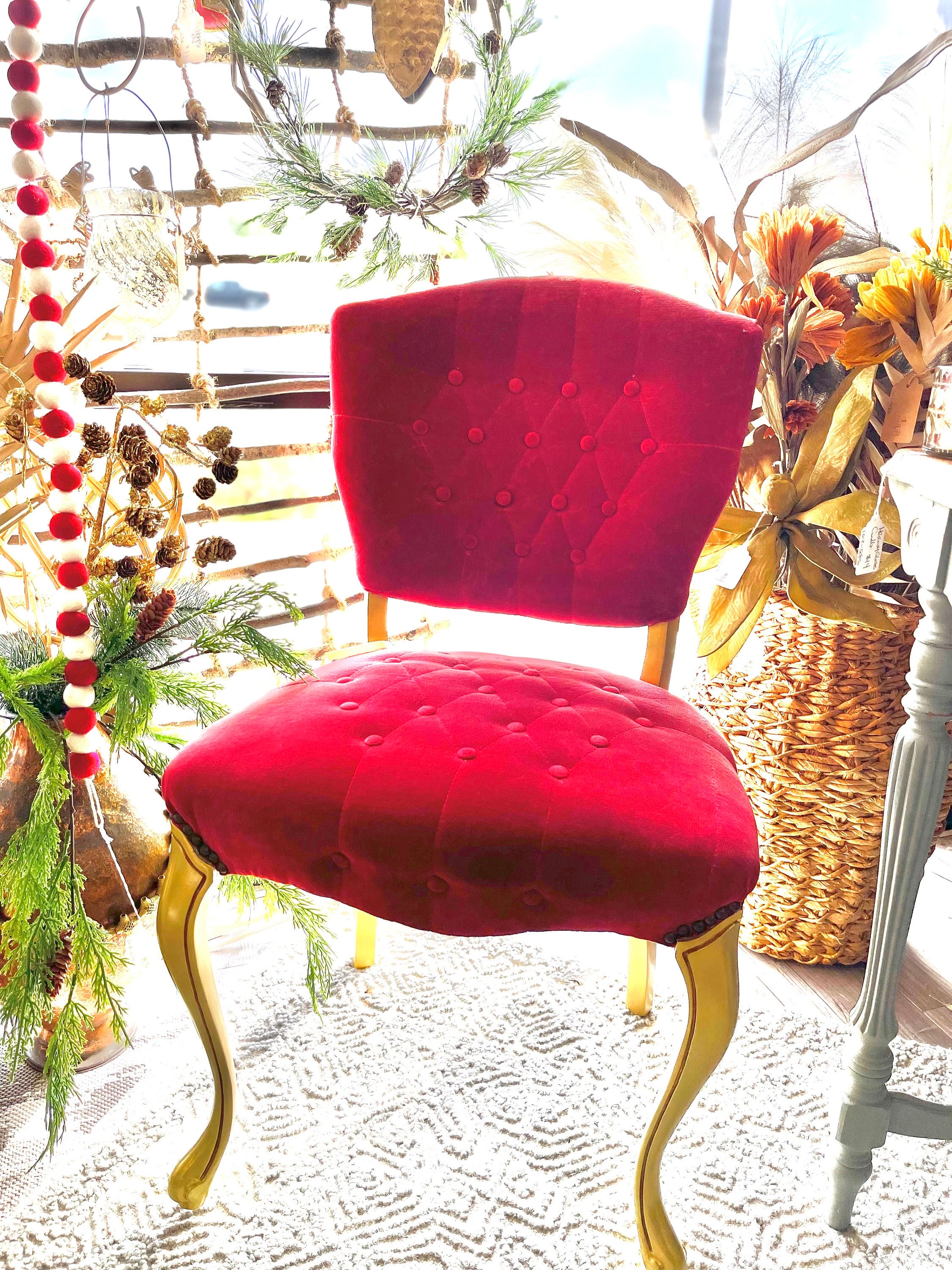 Vintage Chair, Vintage Accent Chair, Vintage Velvet Chair, Red Velvet ...