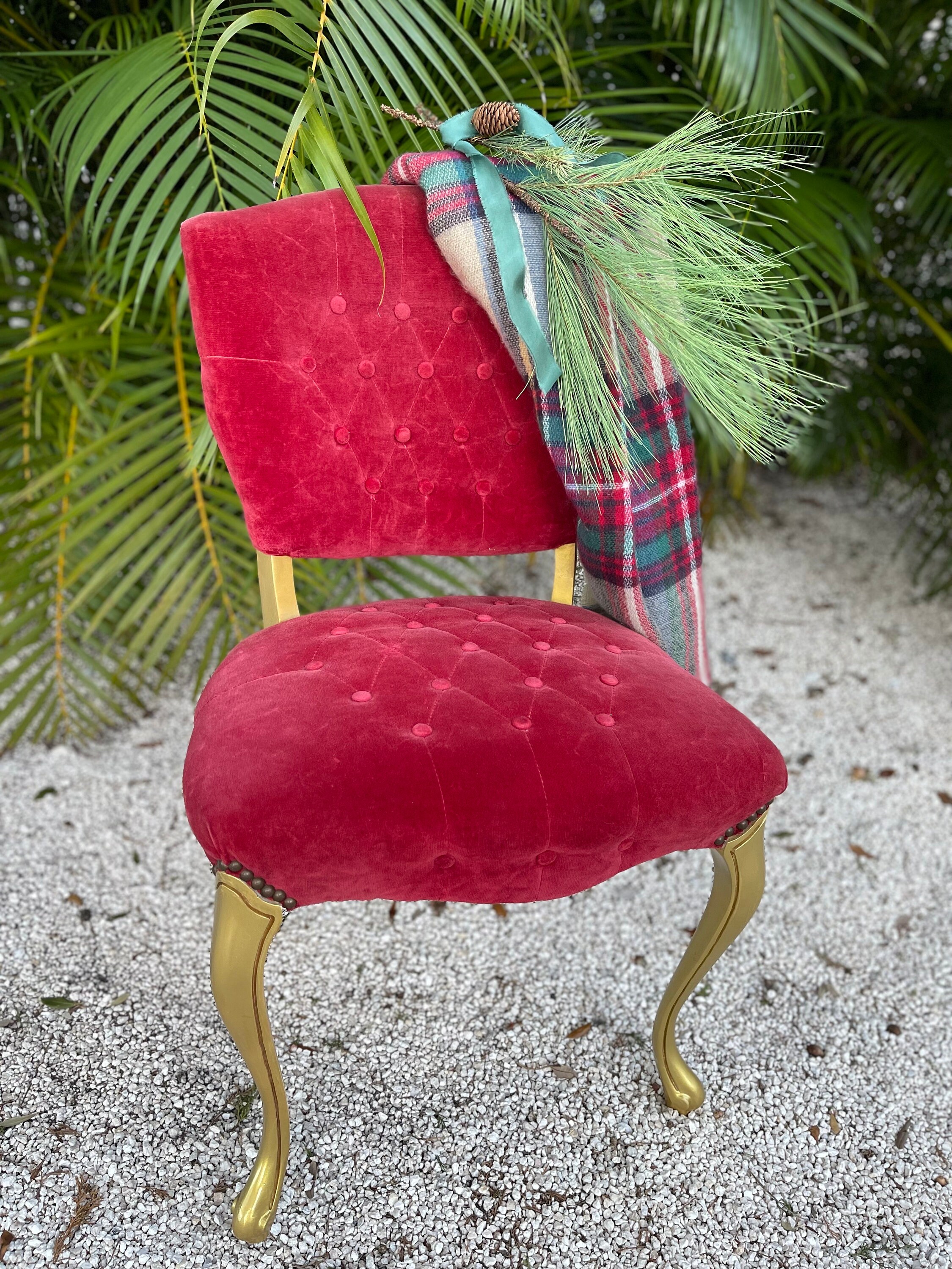 Vintage Chair, Vintage Accent Chair, Vintage Velvet Chair, Red Velvet ...