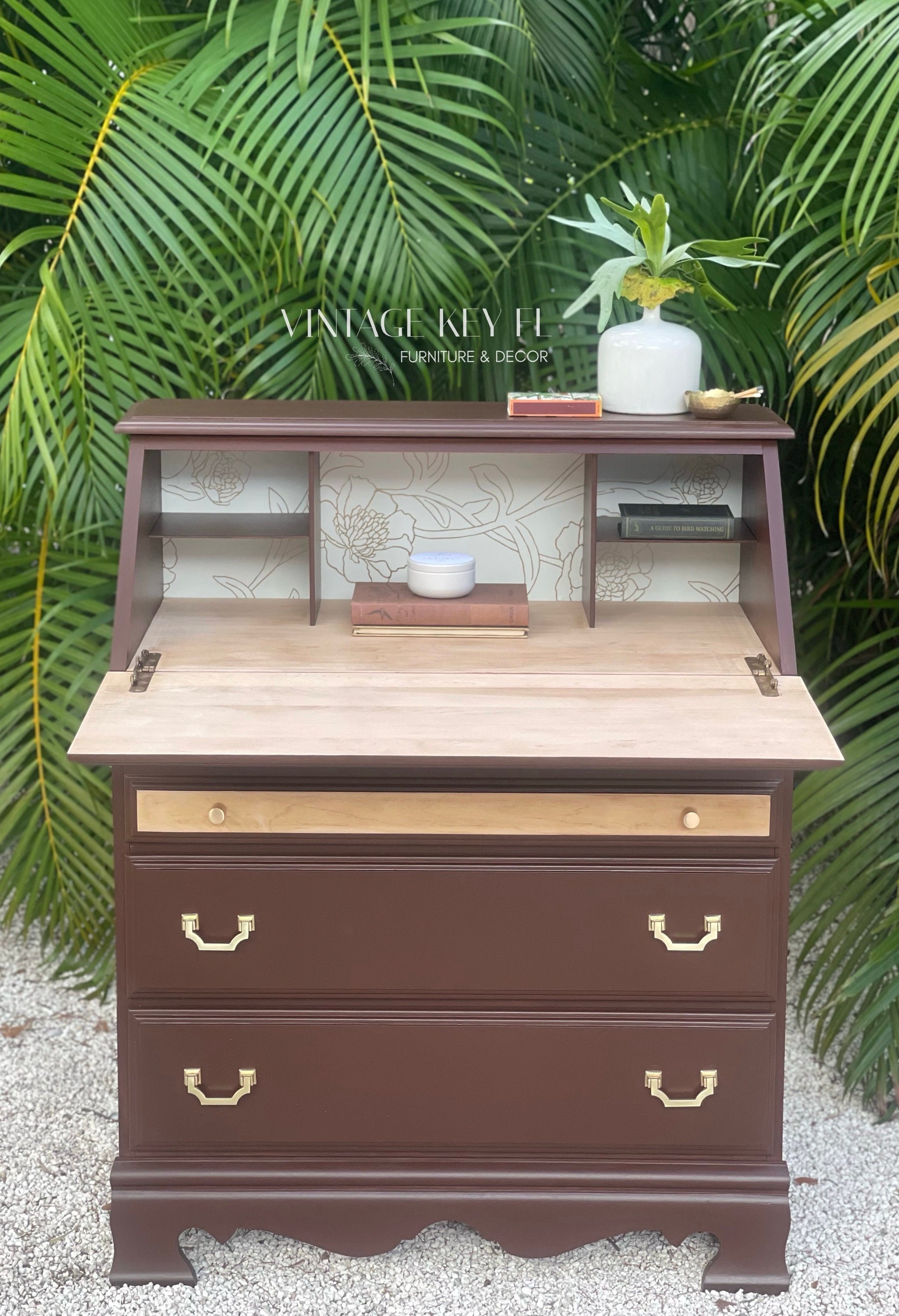 Walnut Secretary Desk, Solid Wood Secretary Desk, Vintage Secretary ...