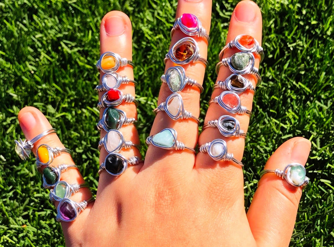 Wire Wrapped Gemstone Crystal Handmade Ring | Dainty Crystal Wire Ring ...