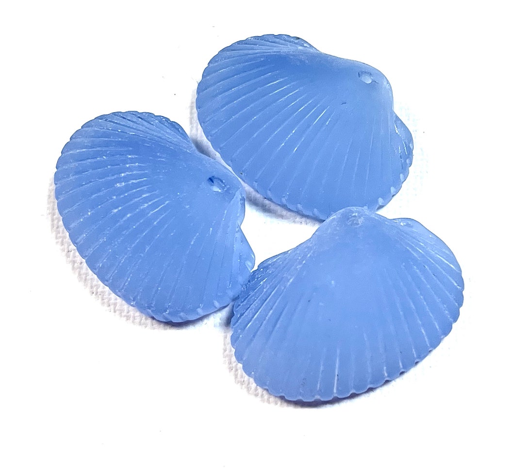 Large Sea Glass Shell Shaped Focal Beads 3pcs,sea Glass Scallop Shell ...