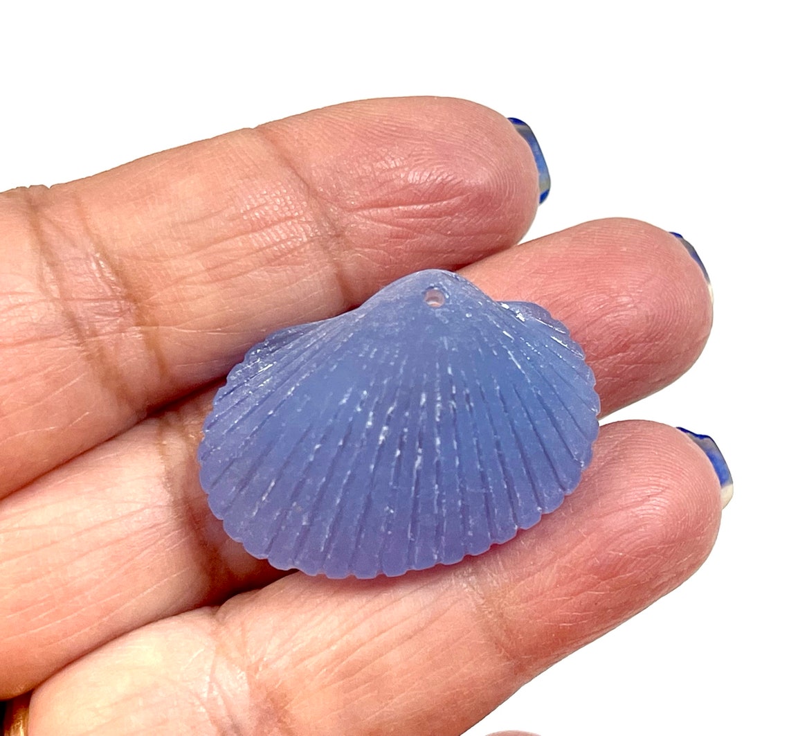 Large Sea Glass Shell Shaped Focal Beads 3pcs,sea Glass Scallop Shell ...