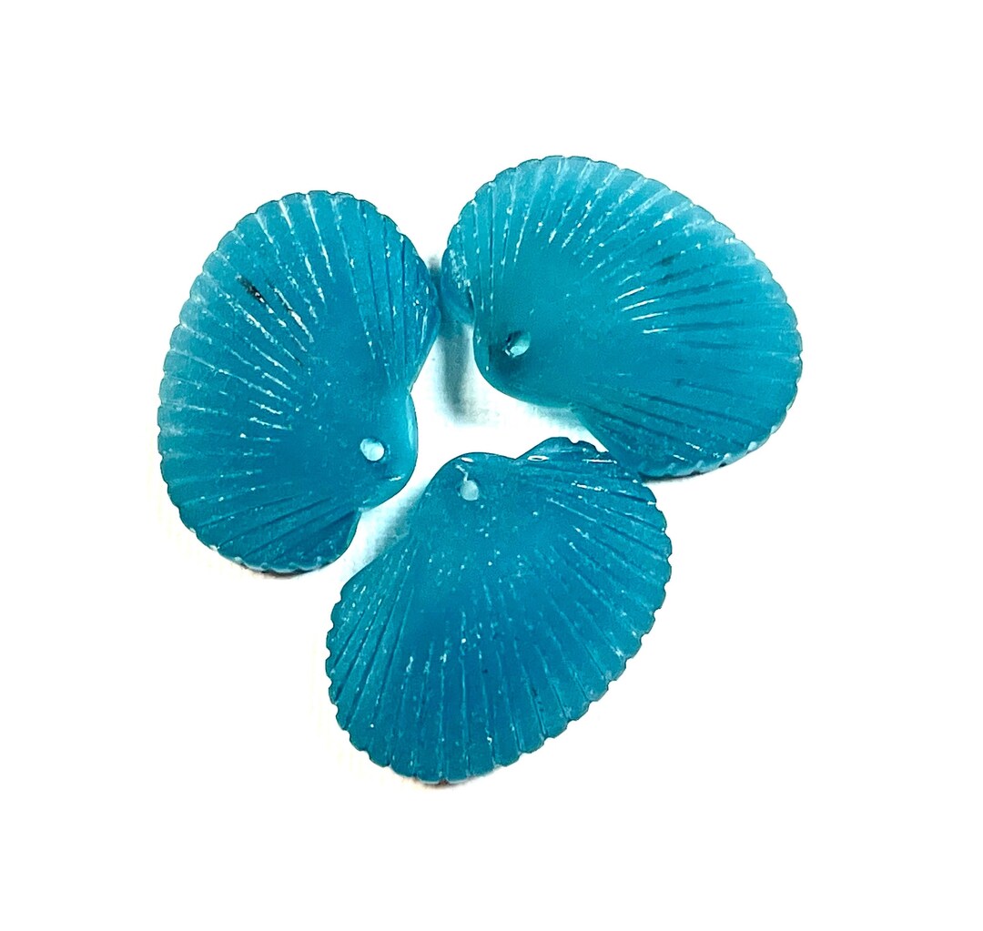 Large Sea Glass Shell Shaped Focal Beads 3pcs,sea Glass Scallop Shell ...