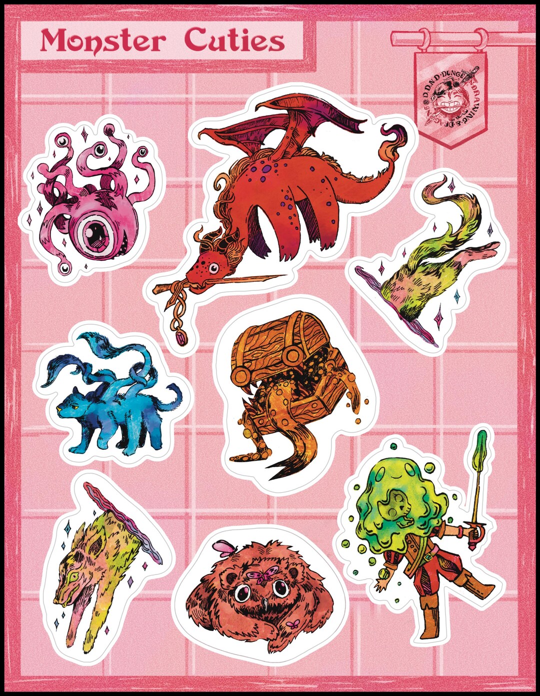 Cute DND Monster Sticker Sheet - Etsy