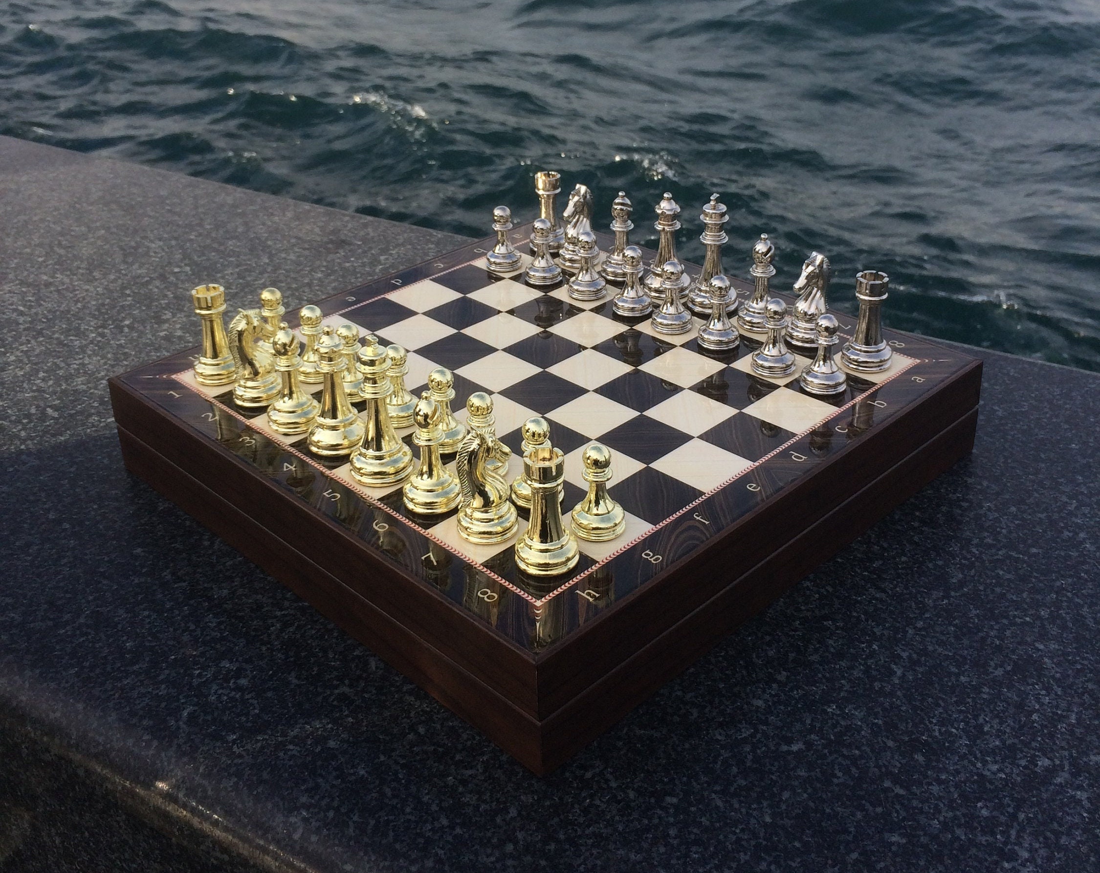 Walnut Veneer Chess Set, Cast Iron Pieces, Folding Board - Etsy