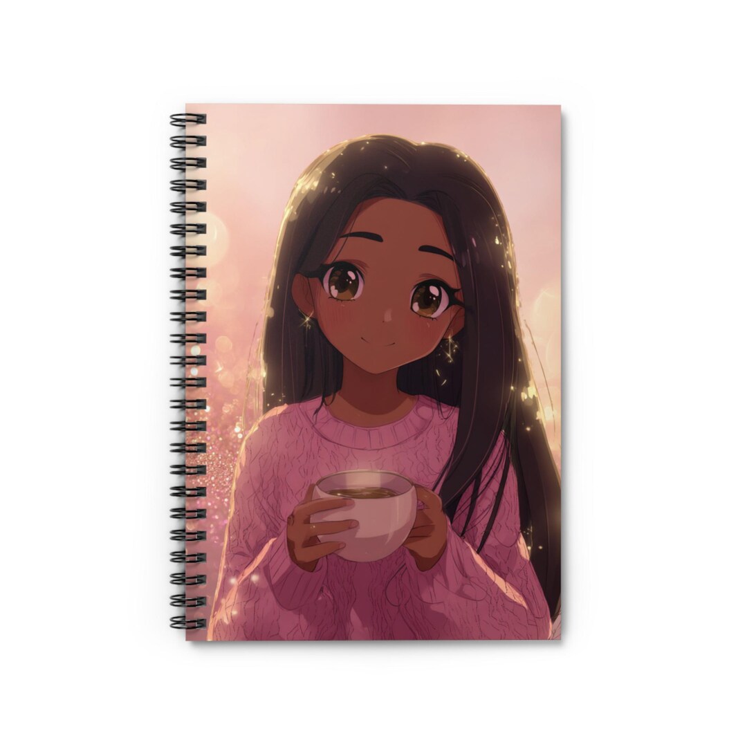 Black Anime Girl Notebook, Kawaii Pink Coffee Journal - Etsy