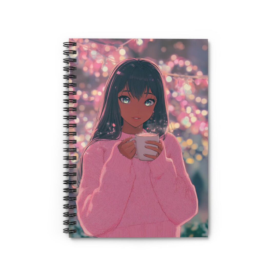 Black Anime Girl With Hot Cocoa Spiral Notebook | Lined Journal - Etsy