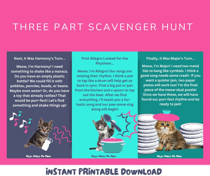 Cat Themed Music Scavenger Hunt for Preschool Homeschool Printable ...
