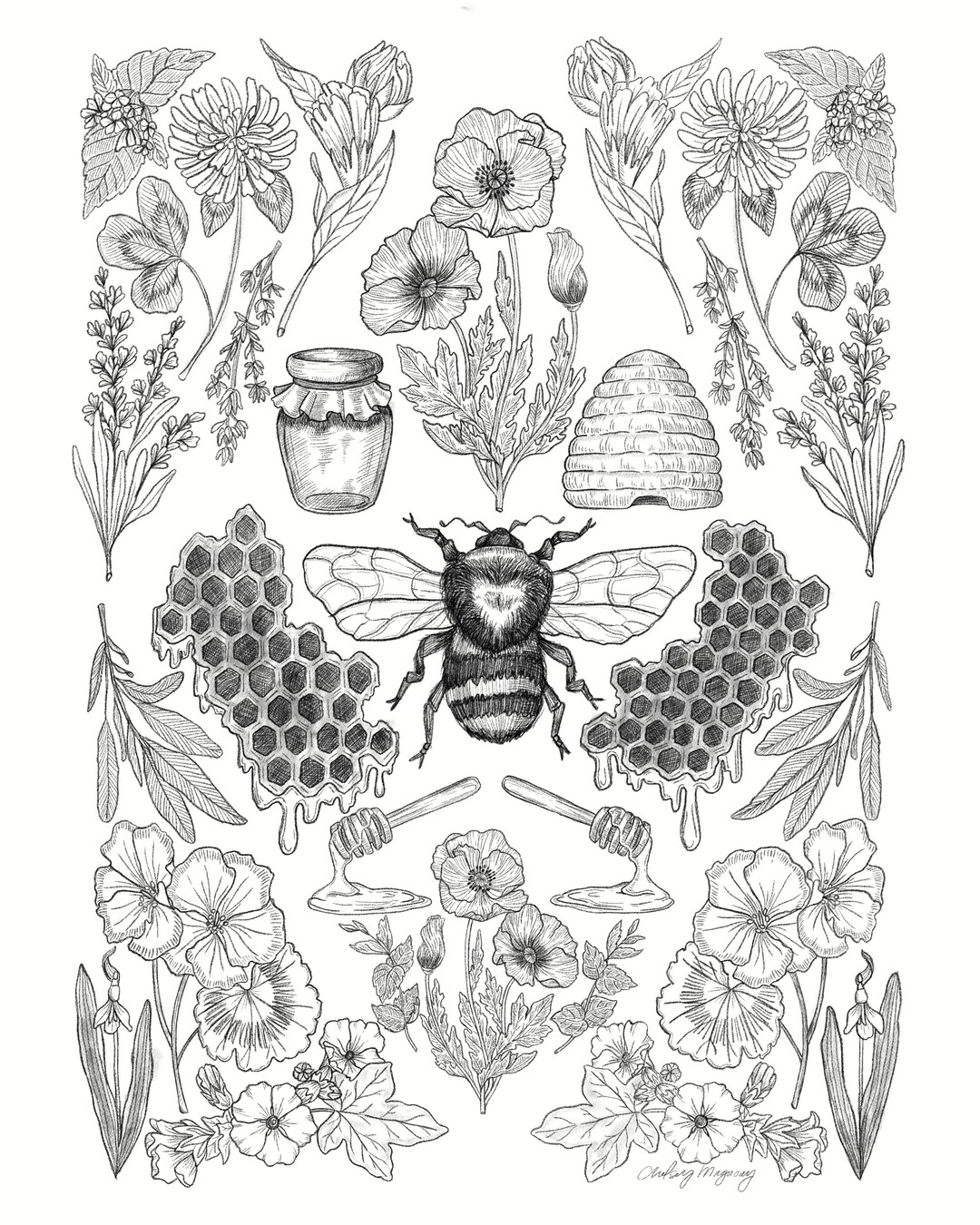 Honey Bee and Wildflowers Digital Print 8x10 - Etsy