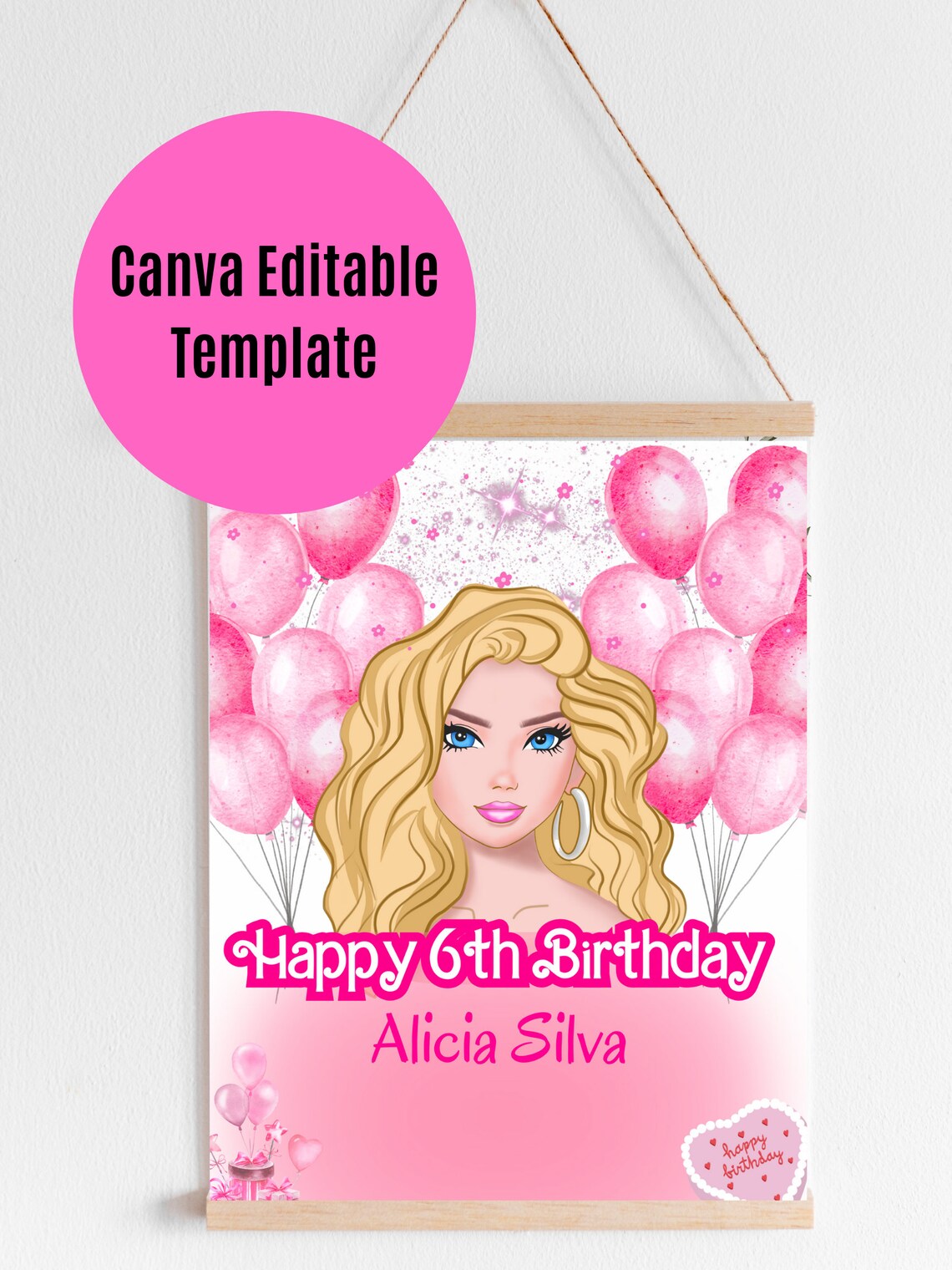 Barbie Welcome Sign, Editable Pink Doll Birthday Party Welcome Sign ...