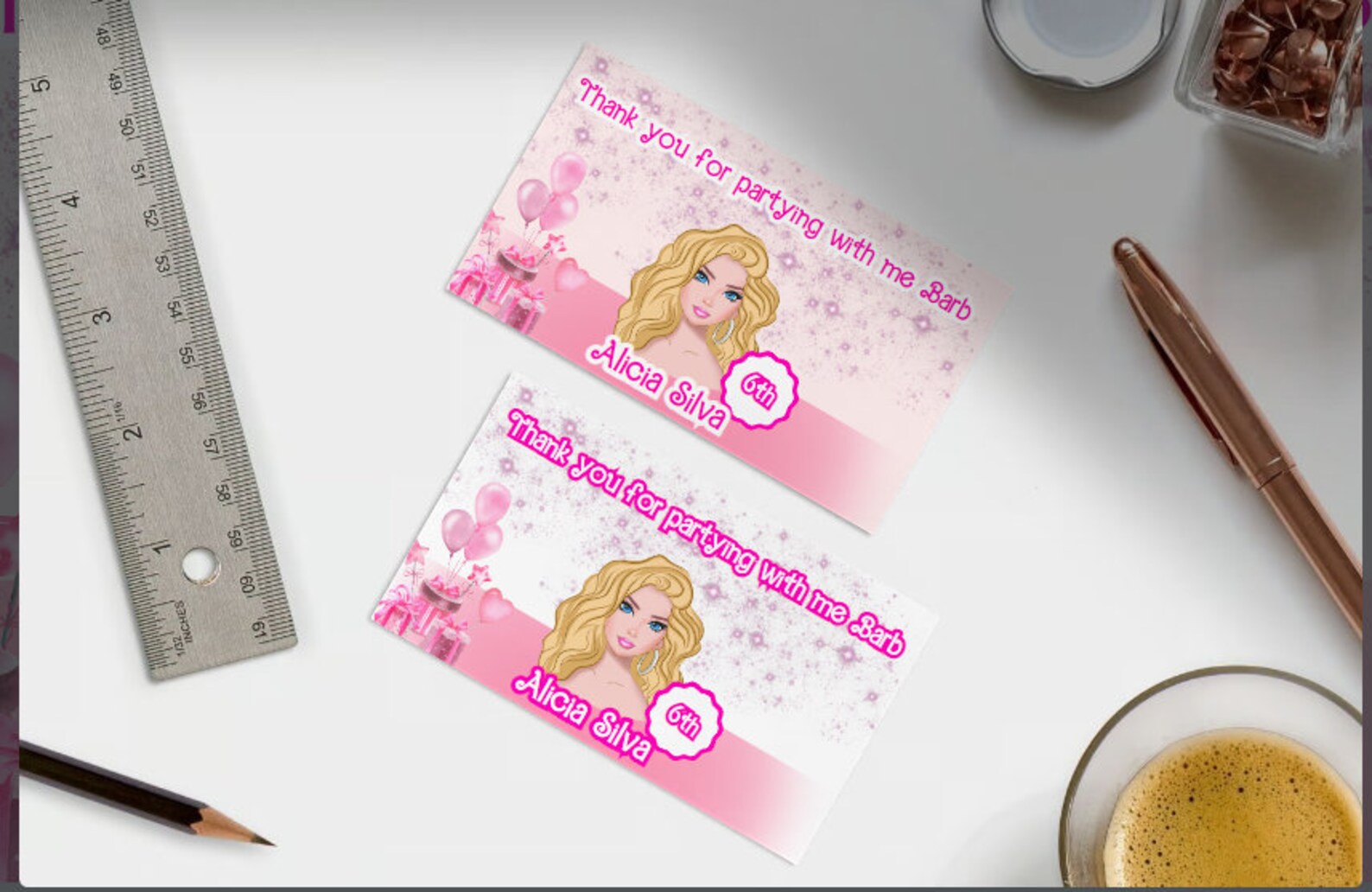 Barbie Thank You Card, Editable Pink Doll Birthday Thank You Card, Hot ...