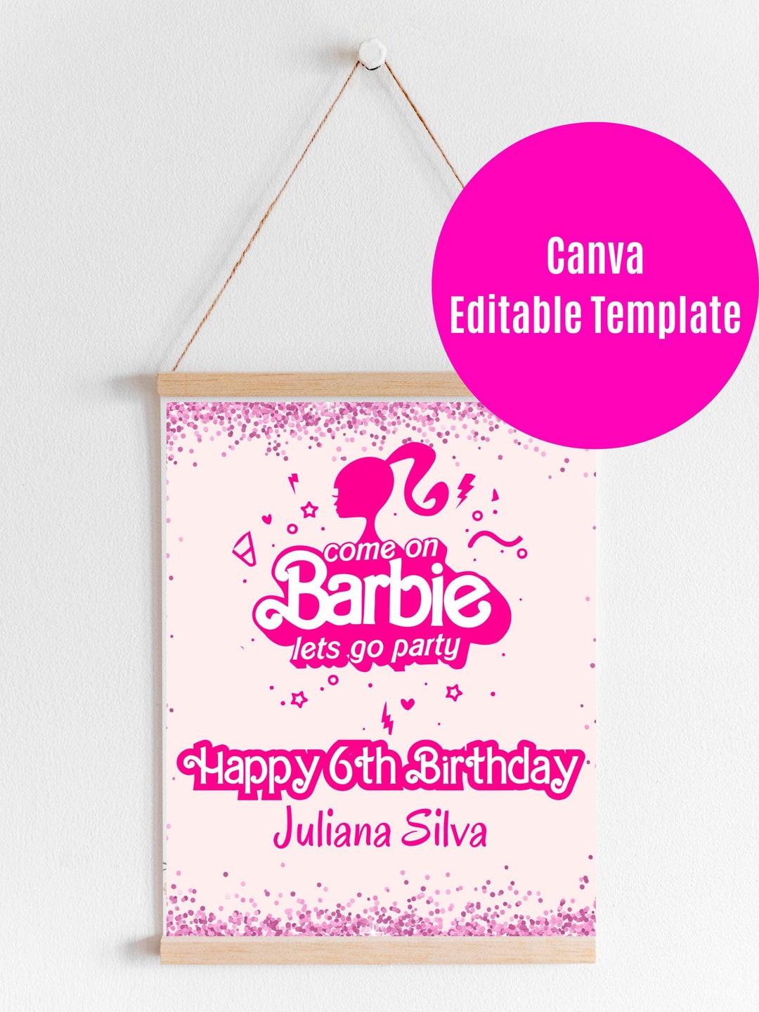 Barbie Welcome Sign, Editable Pink Doll Birthday Party Welcome Sign ...