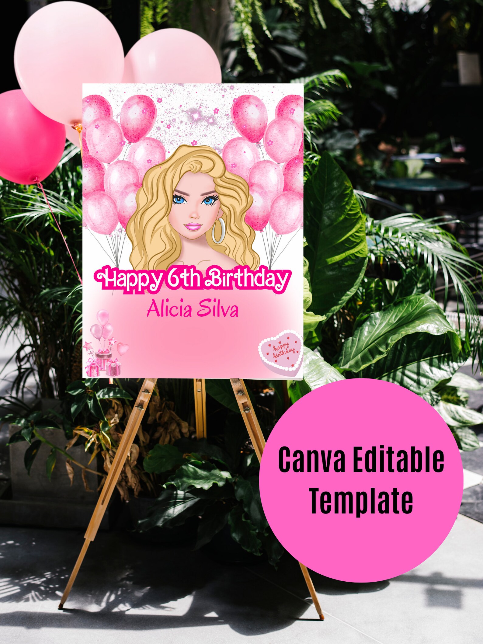 Barbie Welcome Sign, Editable Pink Doll Birthday Party Welcome Sign ...