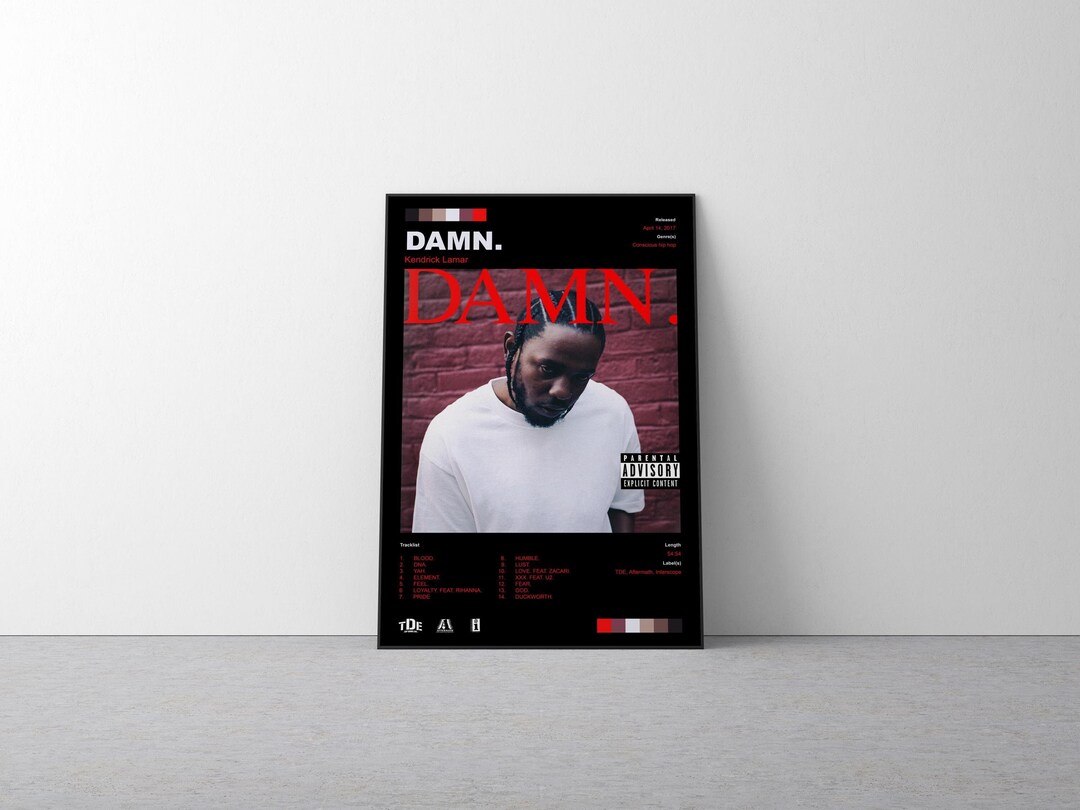 Kendrick Lamar DAMN. Album Poster dark Mode Digital Download Print Wall ...