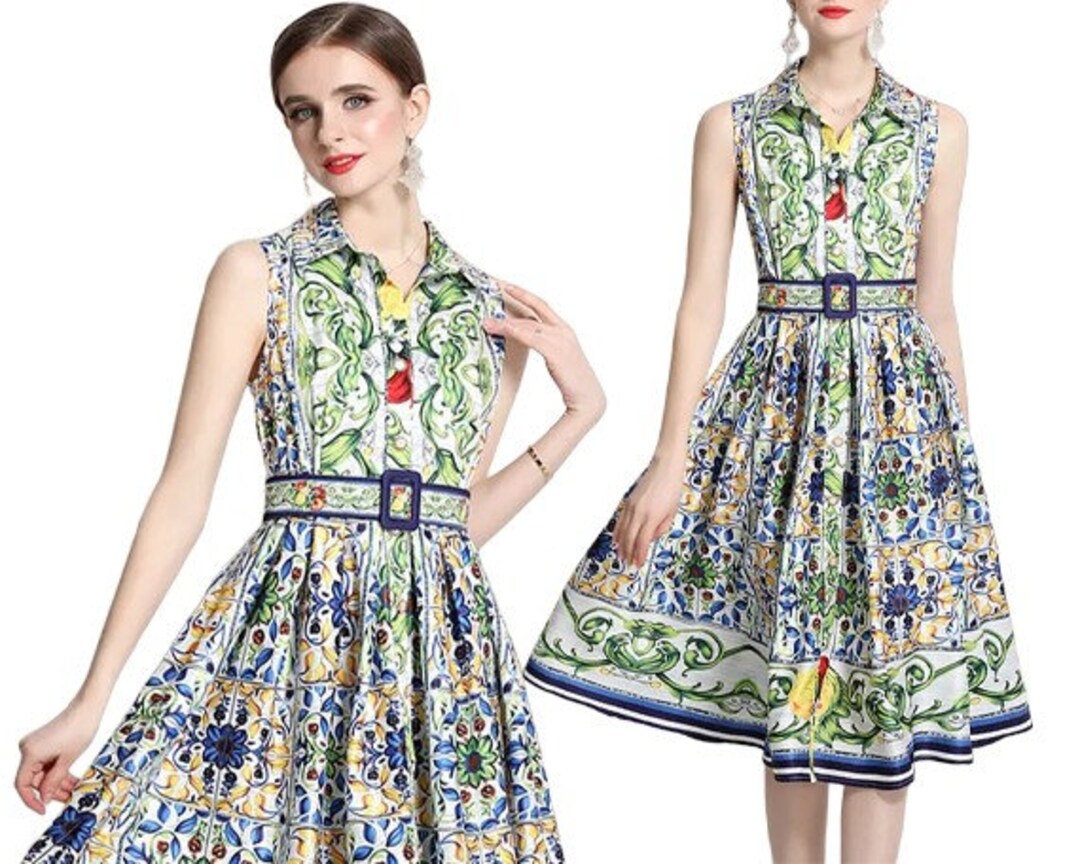 Cute Sicilian Dress Italian Mosaic Dress Majolica Dress - Etsy