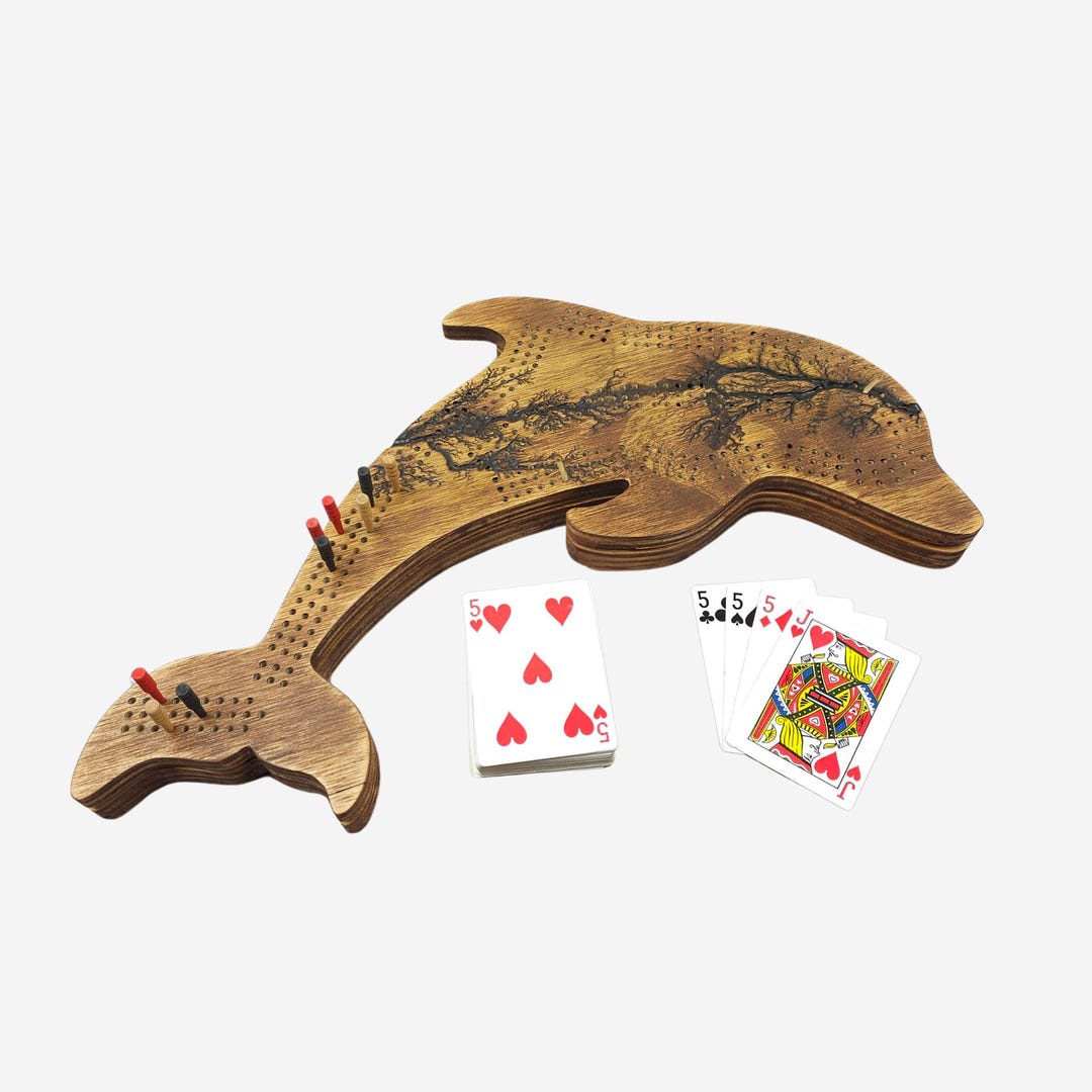 Deluxe Dolphin Cribbage Board | Fractal Burn | Continuous 3-track ...