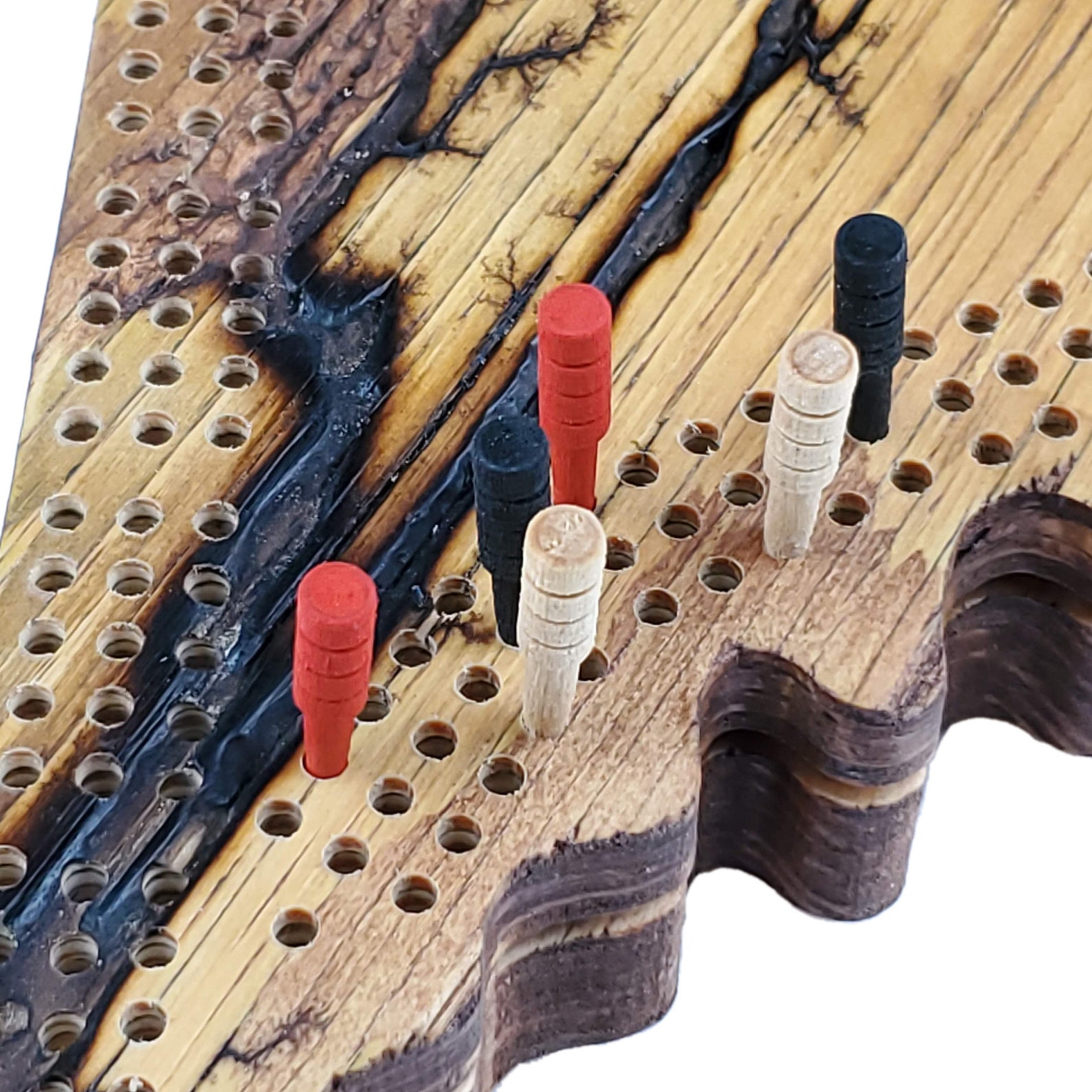 Deluxe Maine State Cribbage Board Fractal Burn Continuous 3-track Skunk ...