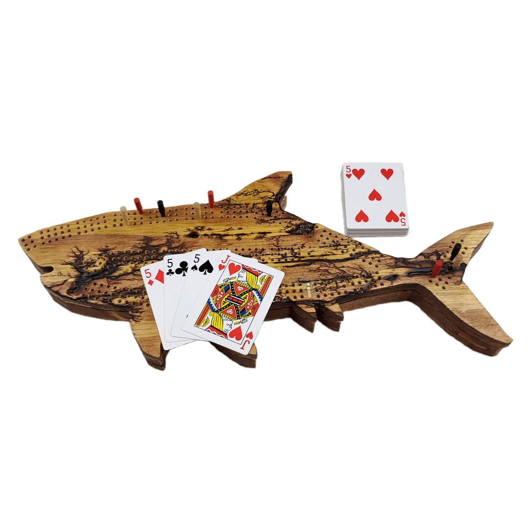 Deluxe Shark Cribbage Board | Fractal Burn | Continuous 3-track | Skunk ...