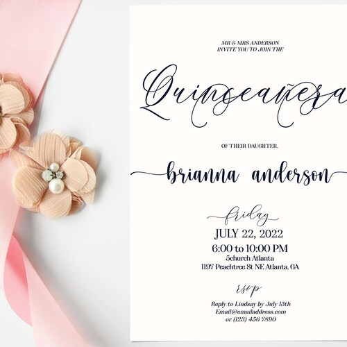 Quinceanera Invitation Minimalistic Calligraphy Mis Quince - Etsy