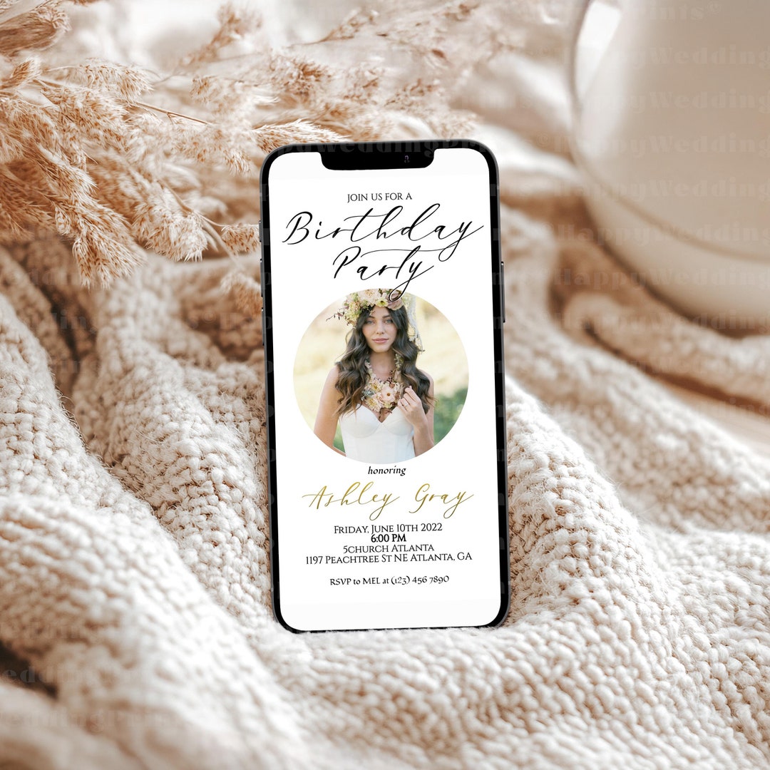 Birthday Digital Invitation With Photo, Girls Electronic Virtual ...