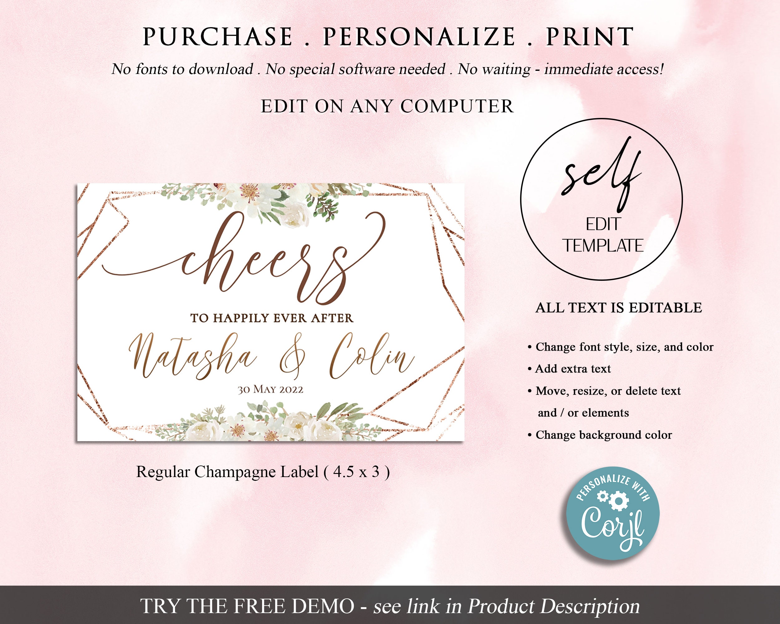 Wedding Regular Champagne Bottle Labels Ivory Champagne Custom ...