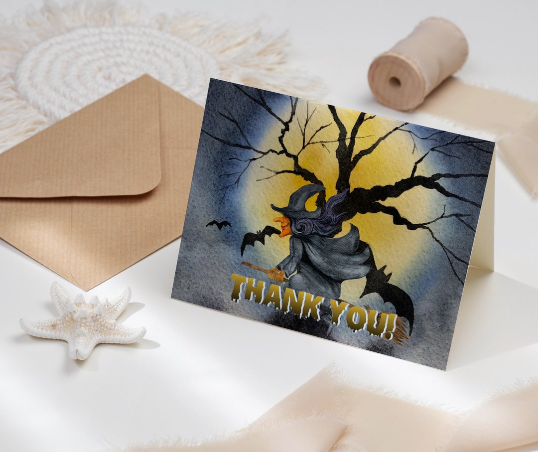 Creepy Tree and Bats Halloween Thank You Cards Printable Gift - Etsy