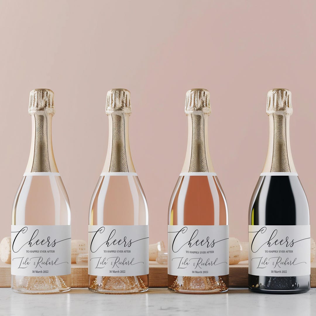 Mini Champagne Bottle Labels, Editable Minimalist Custom Favors, DIY ...