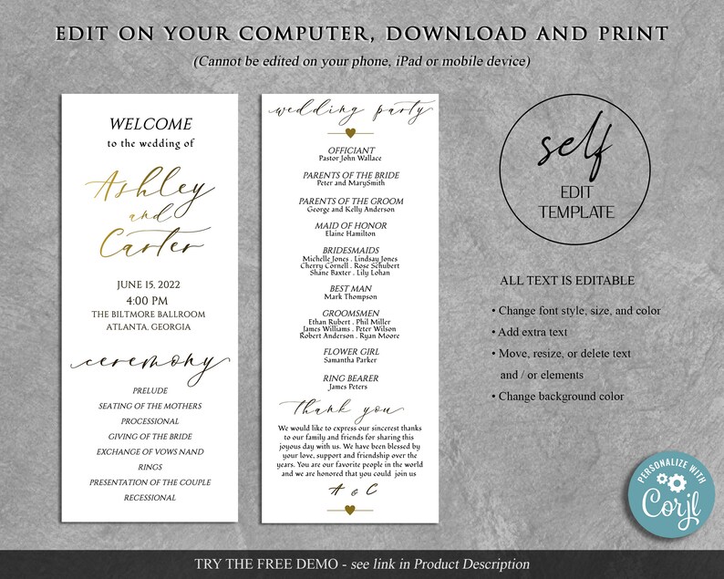 Religious Wedding Program Template, Modern Minimalist Ceremony Editable ...