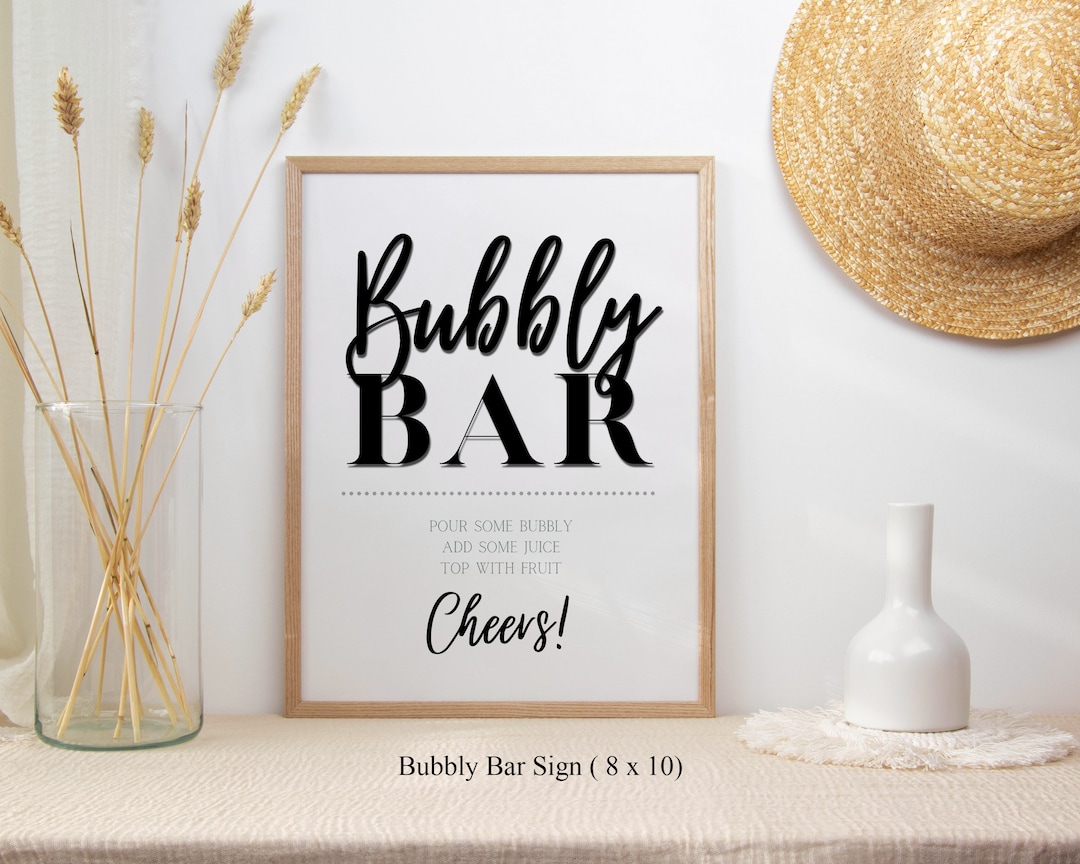 Minimalist Bubbly Bar Sign Bridal Shower Bachelorette Champagne Station ...