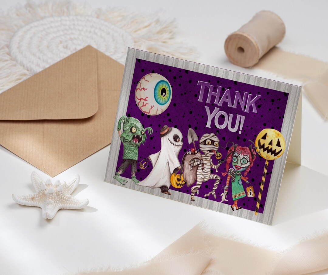 Trick Treating Kids Thank You Card Halloween Template Printable Tag ...