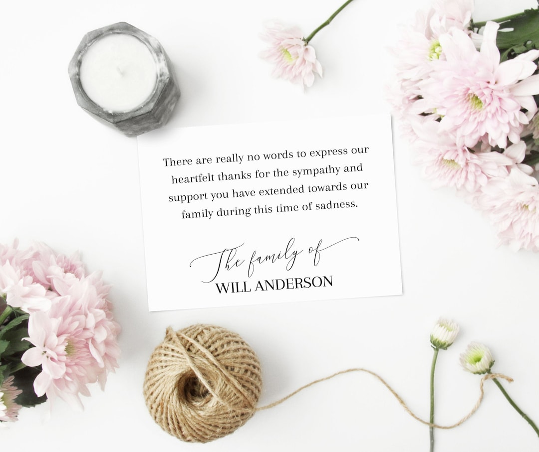 Editable Sympathy Acknowledgement Cards, Funeral Thank You Card ...