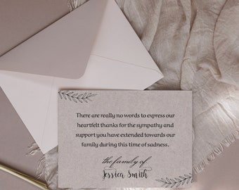 Funeral Acknowledgement Card Template Sympathy Thank You Note - Etsy