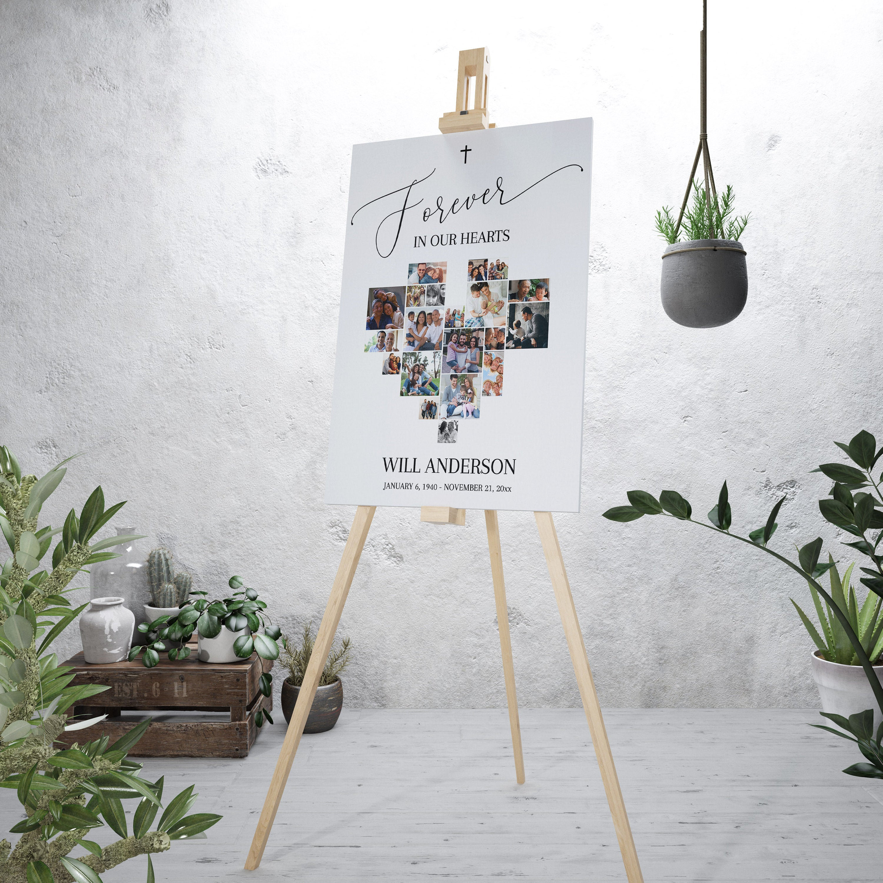 Minimalistic Funeral Photo Signs & Cards Bundle, Forever in Our Hearts ...