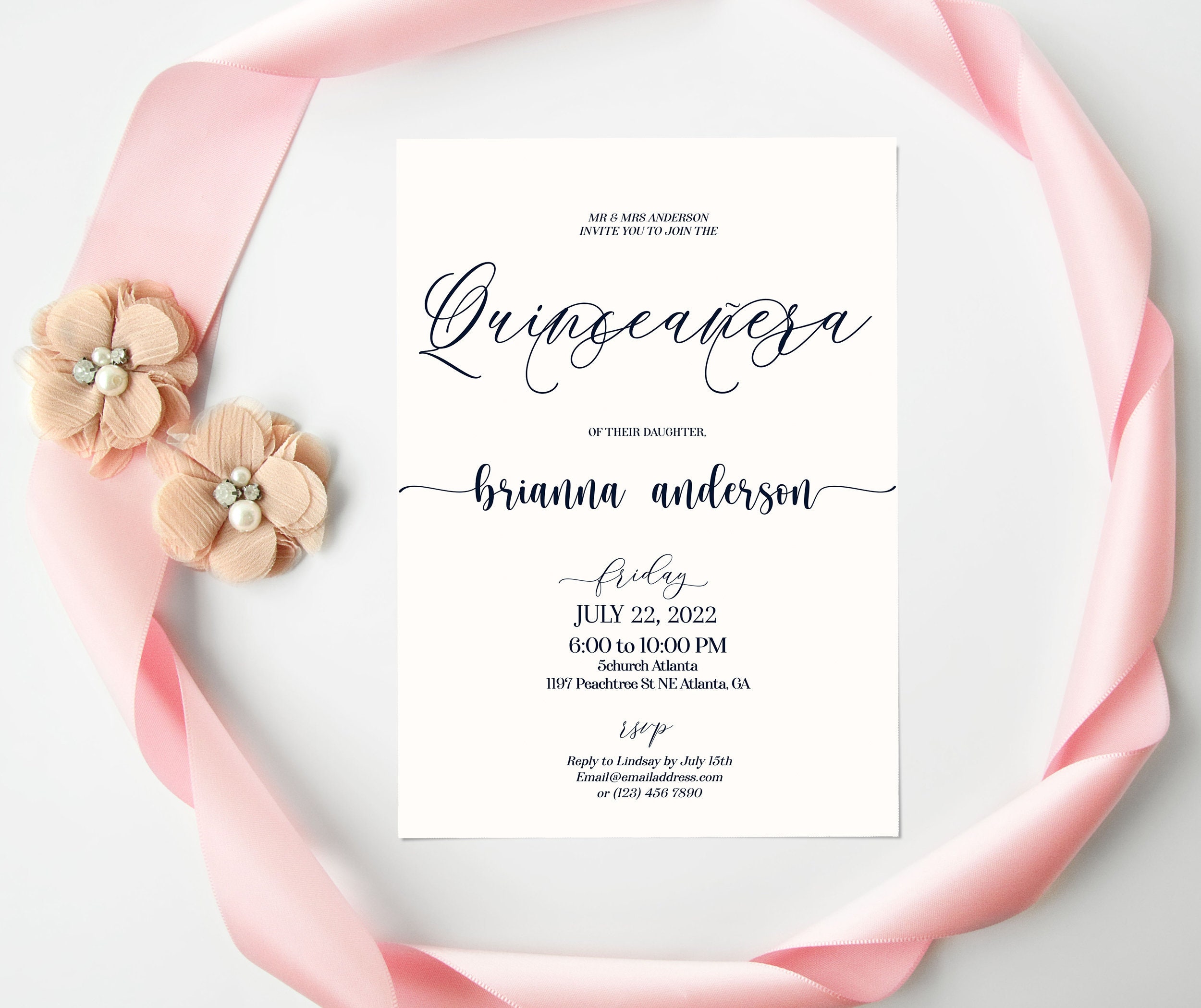 Quinceanera Invitation Minimalistic Calligraphy Mis Quince - Etsy