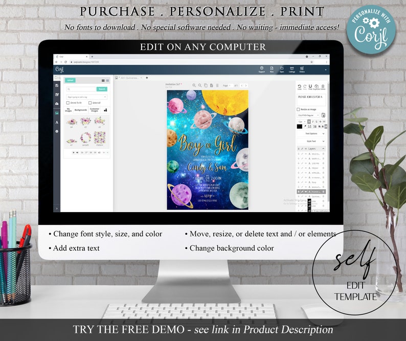 Solar System Gender Reveal Invitation, Editable Planets Baby Boy or ...