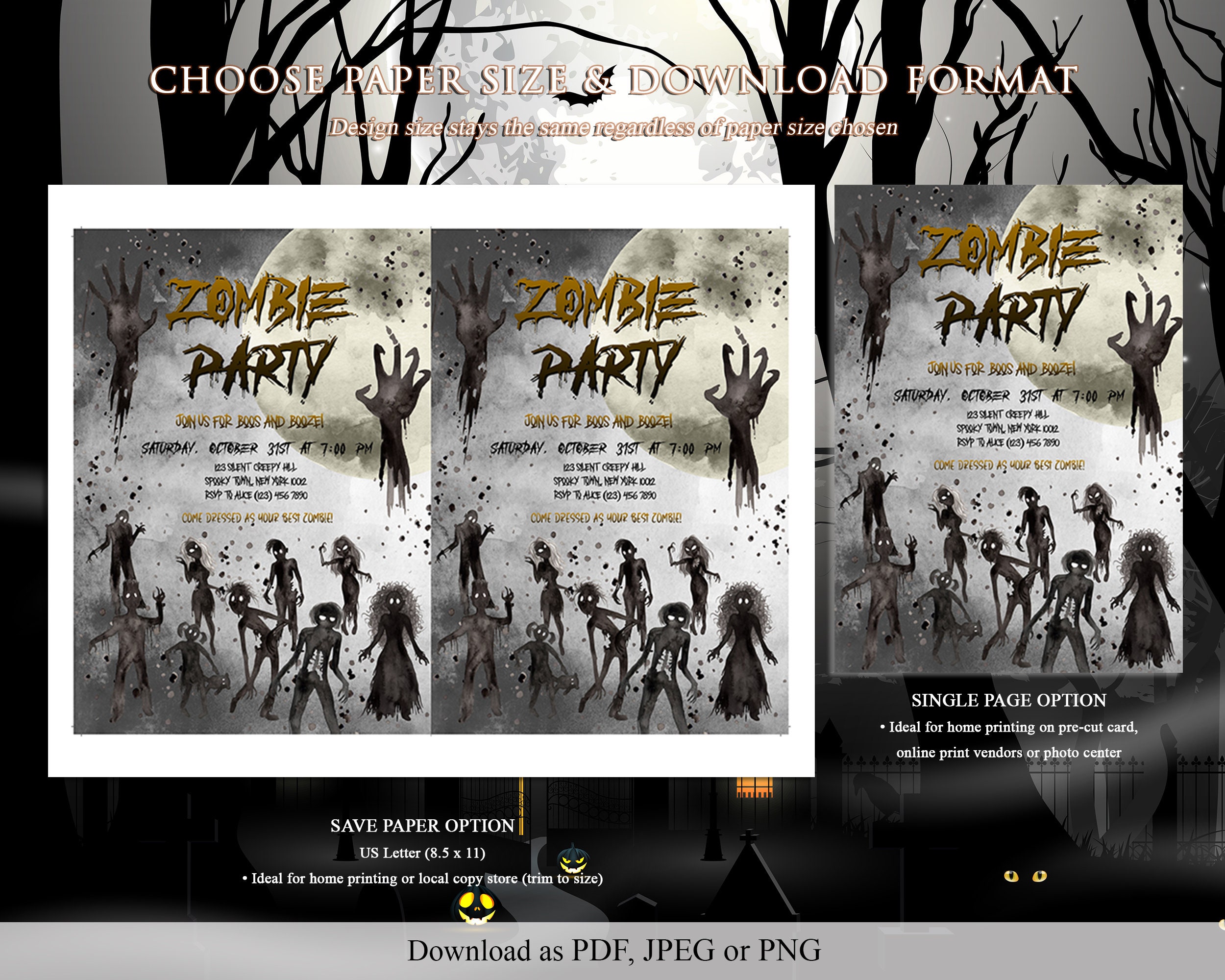 Creepy Zombie Halloween Party Invitation, Walking Dead Spooky Invite ...