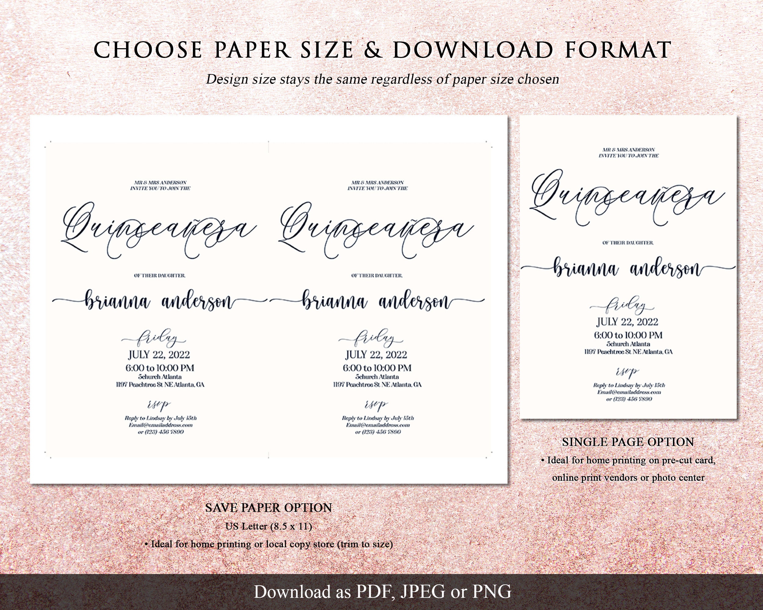 Quinceanera Invitation Minimalistic Calligraphy Mis Quince - Etsy