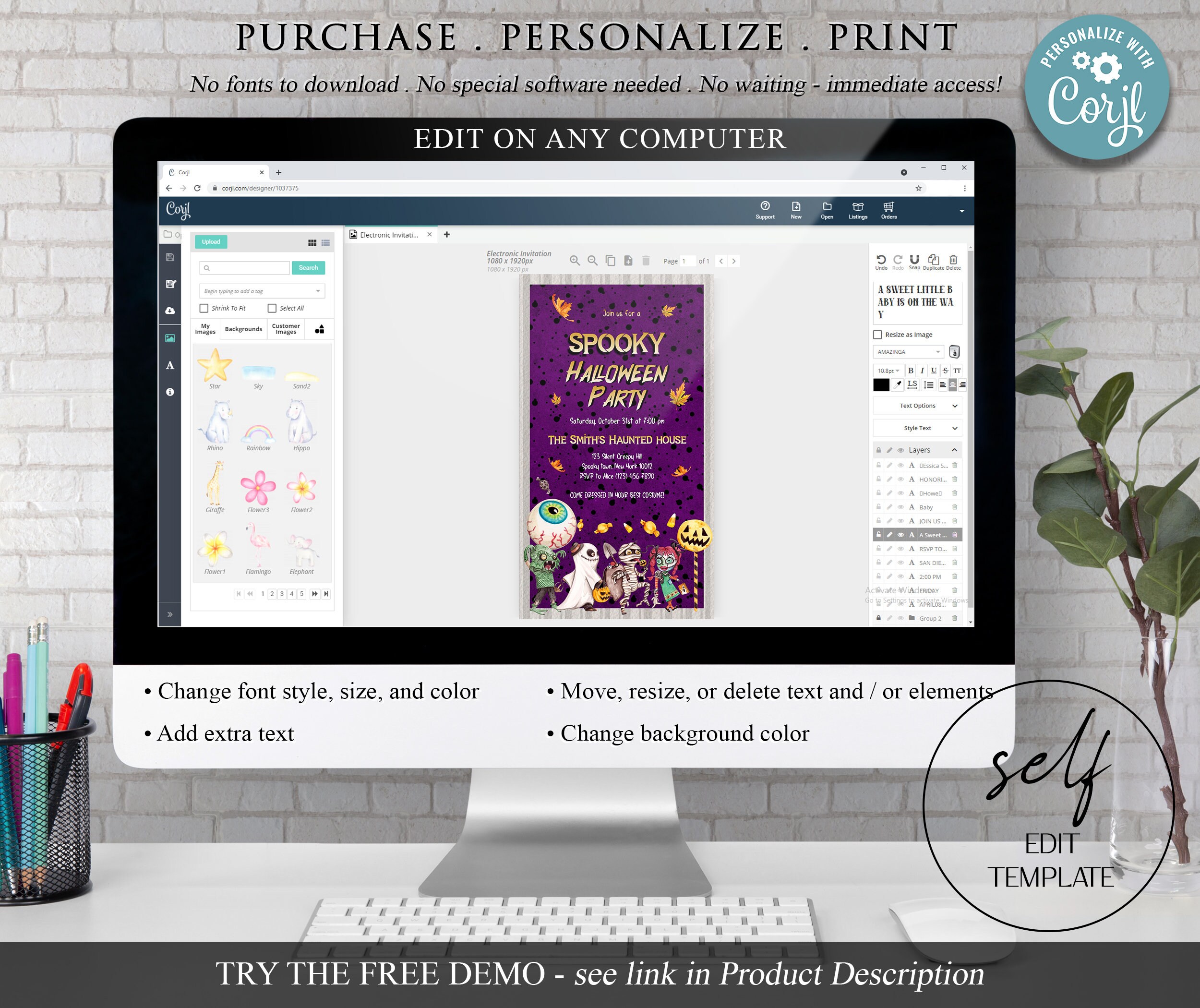 Editable Halloween Electronic Invitation, Customizable Spooky Evite ...