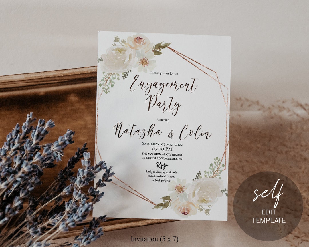 Engagement Party Invitation Template Hexagonal Floral Wedding ...