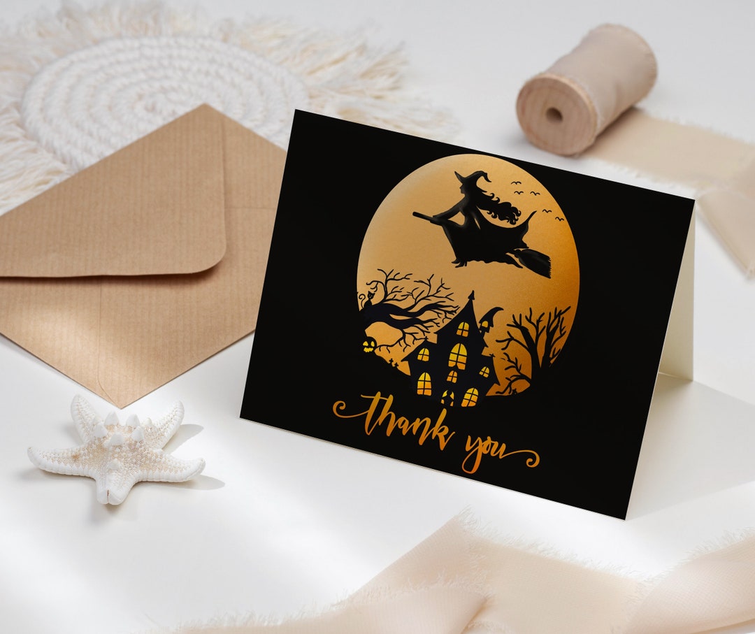 Creepy Black Witch Thank You Card Halloween Printable Template, Costume ...
