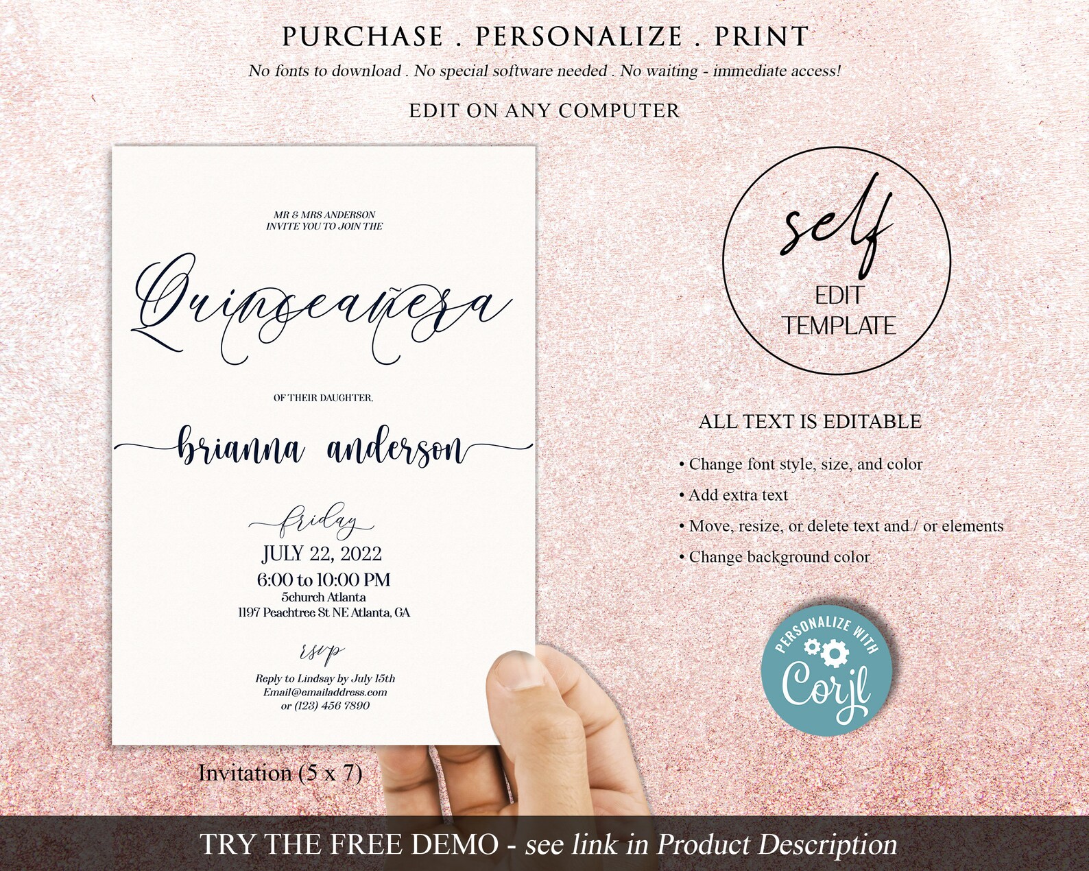 Quinceanera Invitation Minimalistic Calligraphy Mis Quince | Etsy