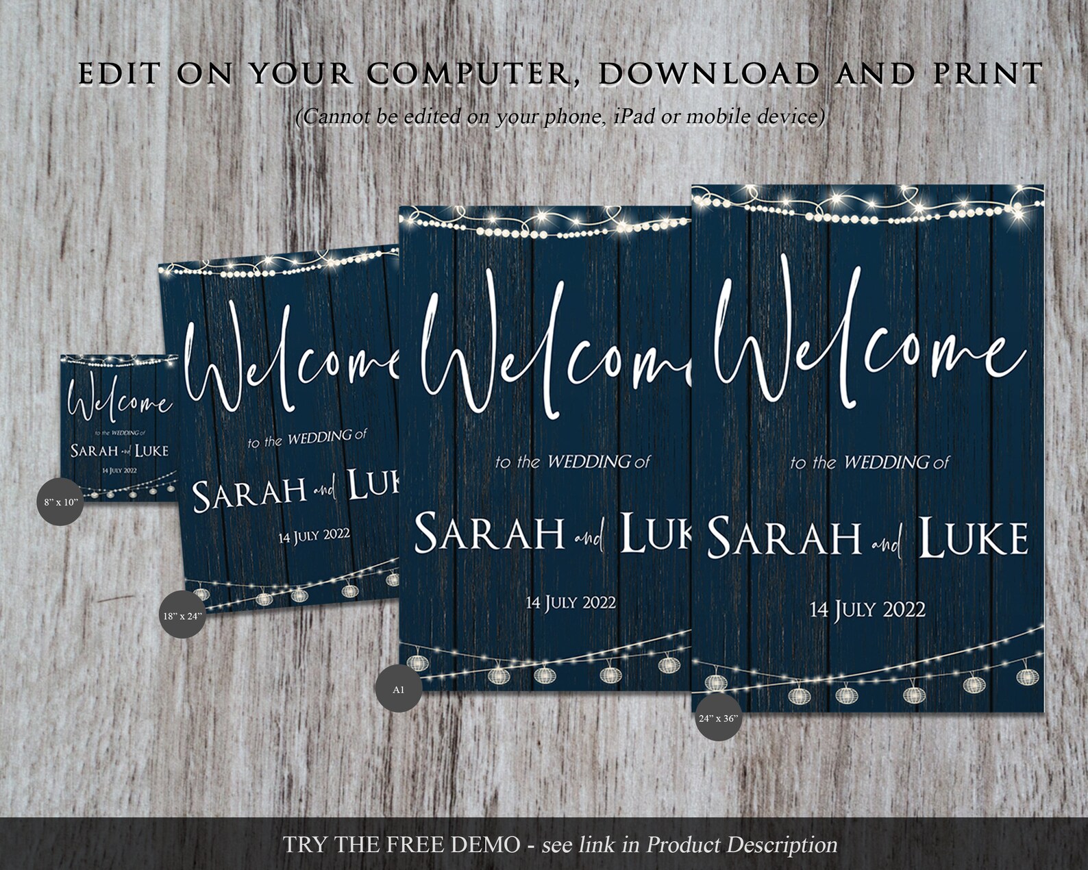 Wedding Welcome Sign Navy Blue Rustic Editable Template - Etsy