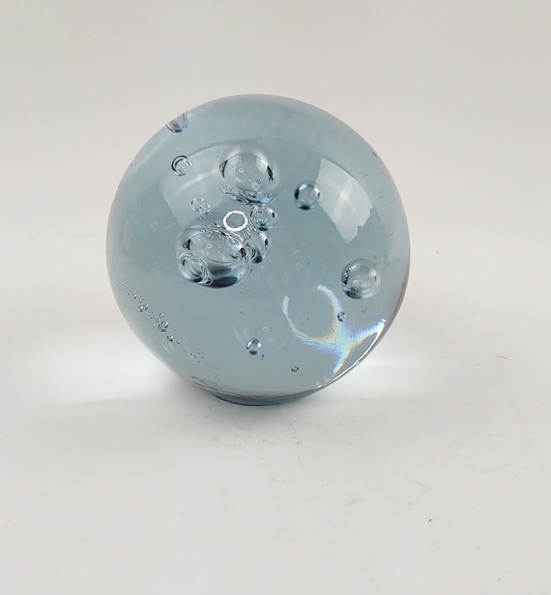 Blue Crystal Ball Paperweight - Bubbles - Vintage - Heavy - Free ...