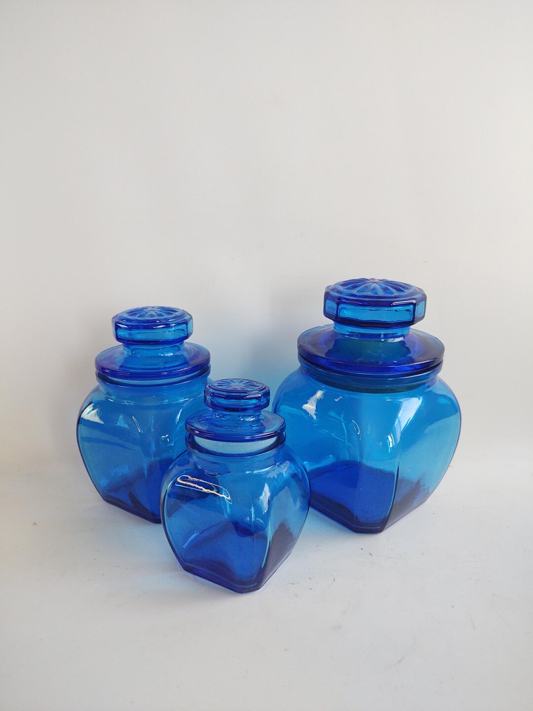 Anchor Hocking Blue Glass Canister Set Vintage - Etsy