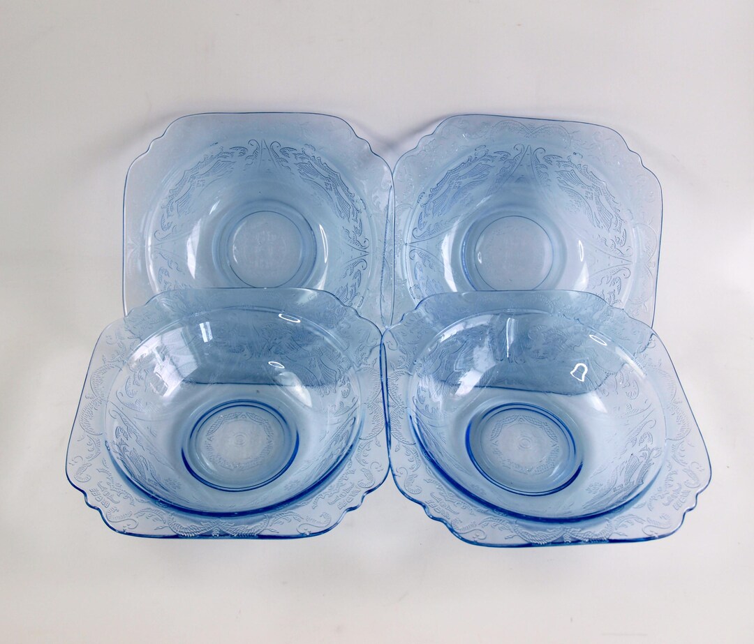 Indiana Glass Blue Glass Recollection Pattern Soup Cereal Set - Etsy
