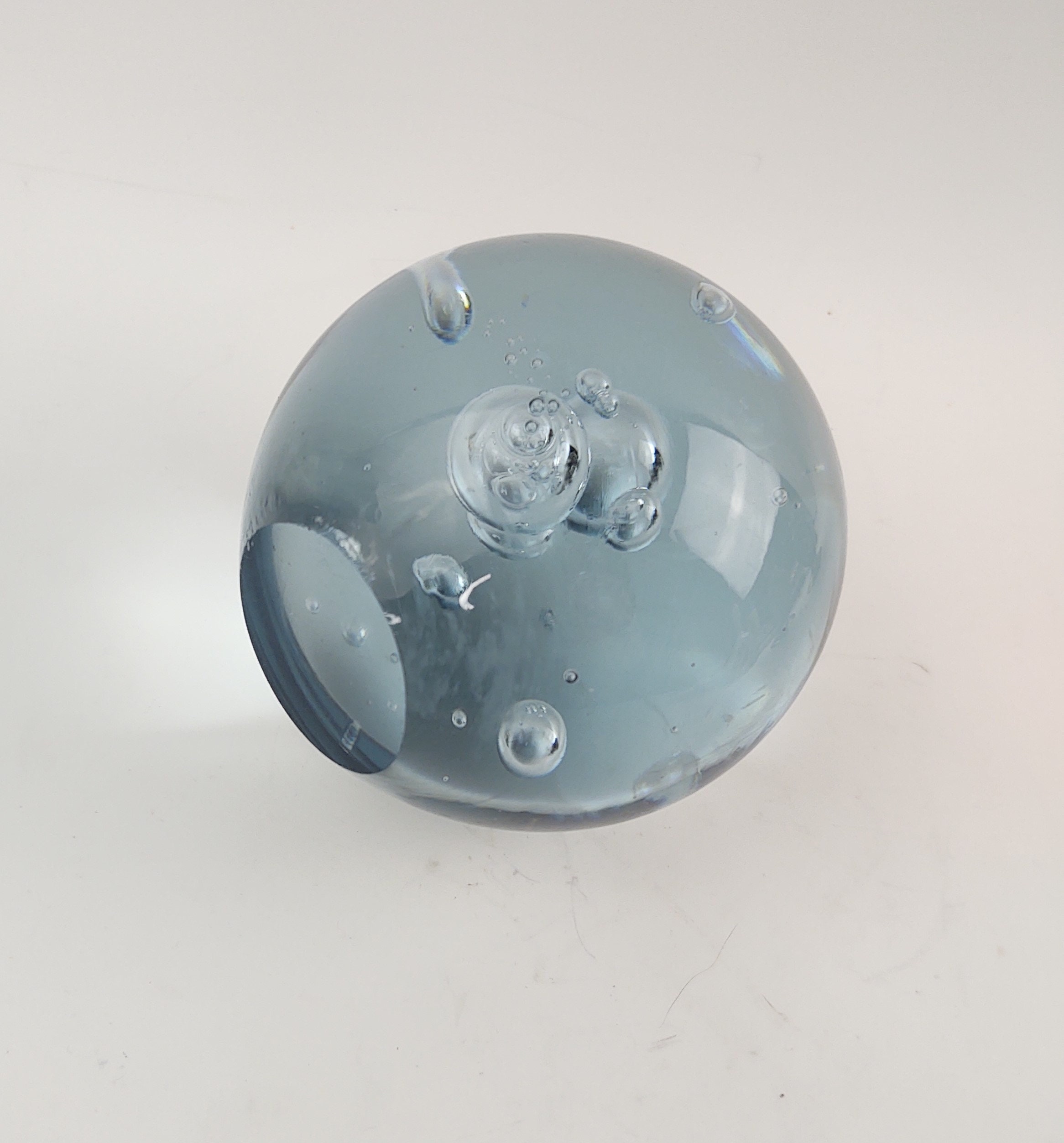 Blue Crystal Ball Paperweight - Bubbles - Vintage - Heavy - Free ...