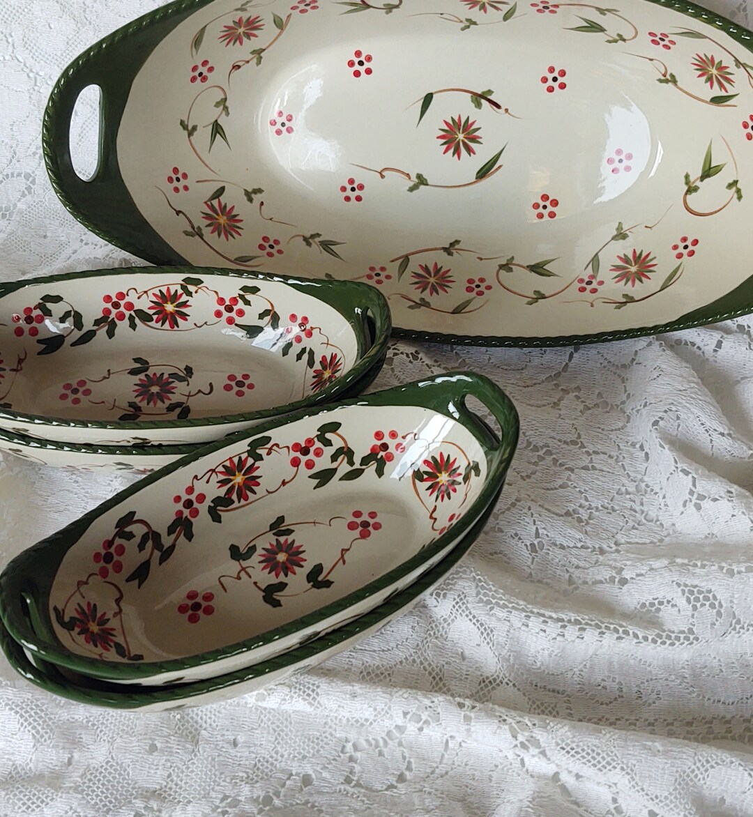 Temp-tations Old World Poinsettia Baking and Serving Set - Etsy