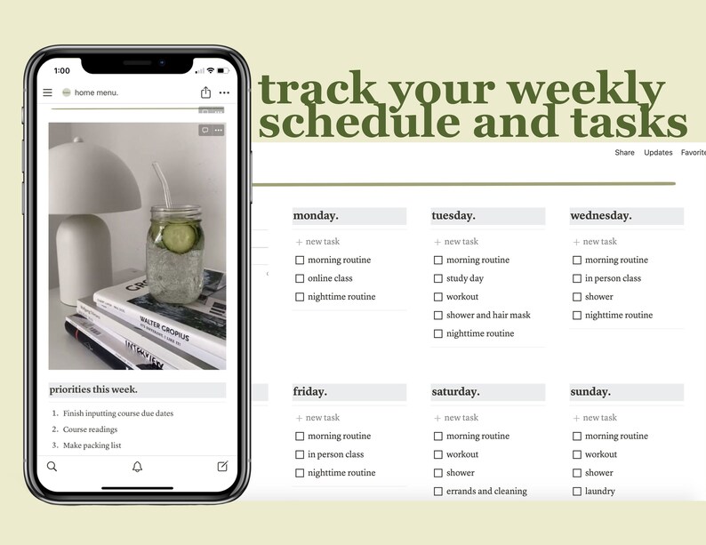 ESSENTIALS NOTION PLANNER Template for Goals Daily Tasks - Etsy