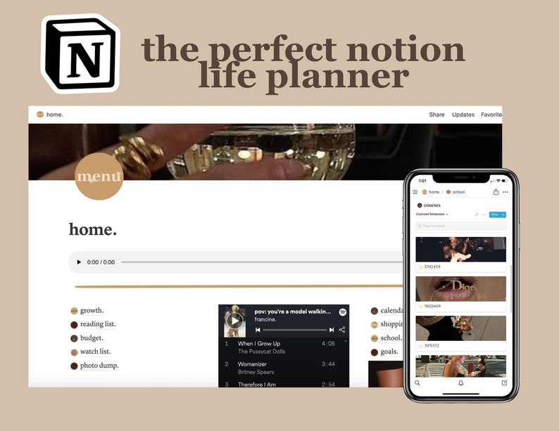 NOTION DIGITAL PLANNER Template for Goals, Daily Tasks, School, Work ...